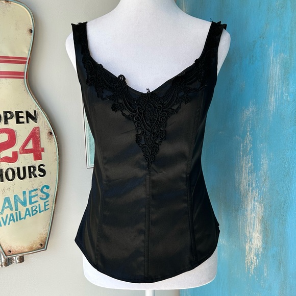 Morbid Threads | Tops | Vintage Morbid Thread Black Satin Corset Top ...